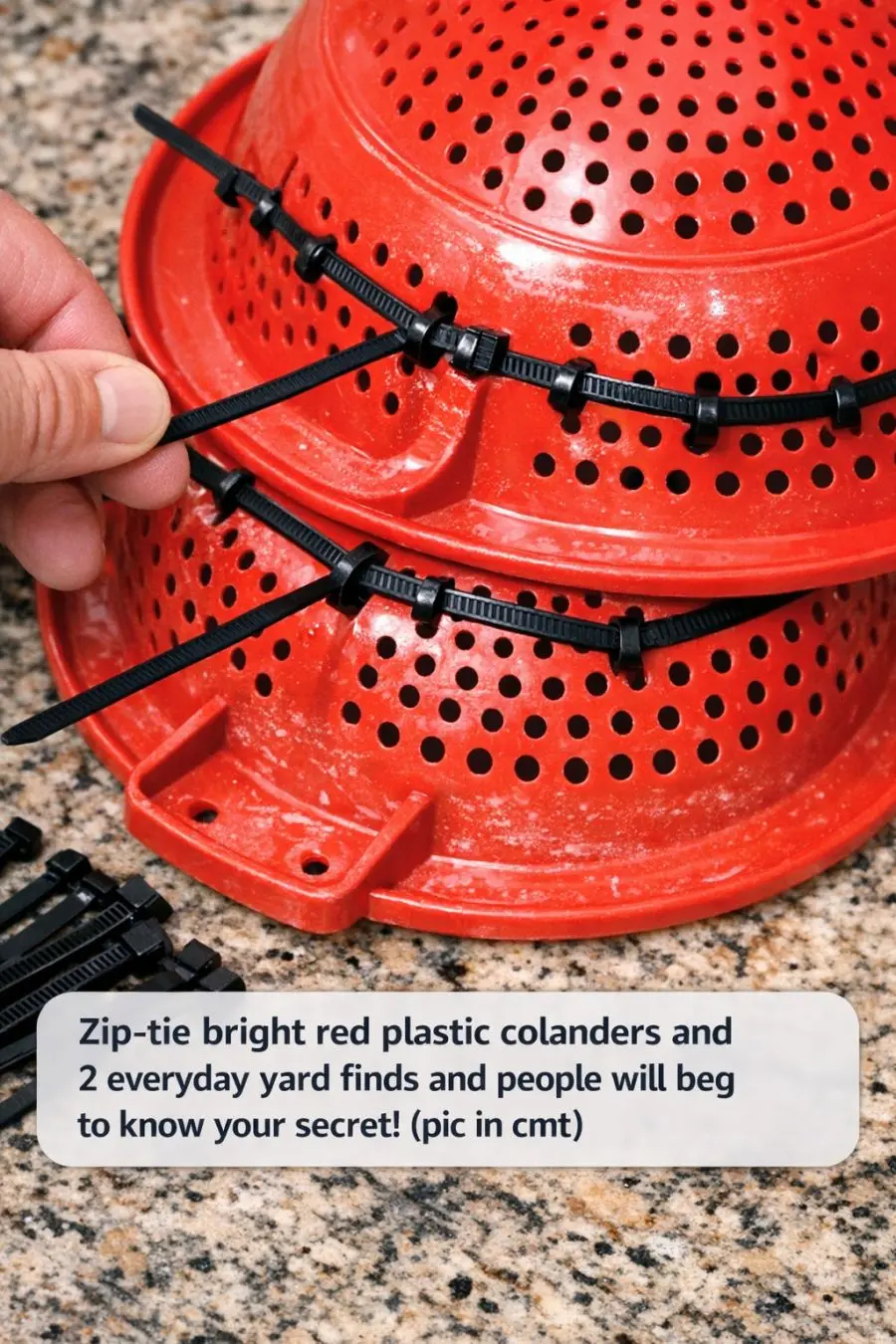 Zip-tie bright red plastic colanders and 2 everyday yard finds and ...